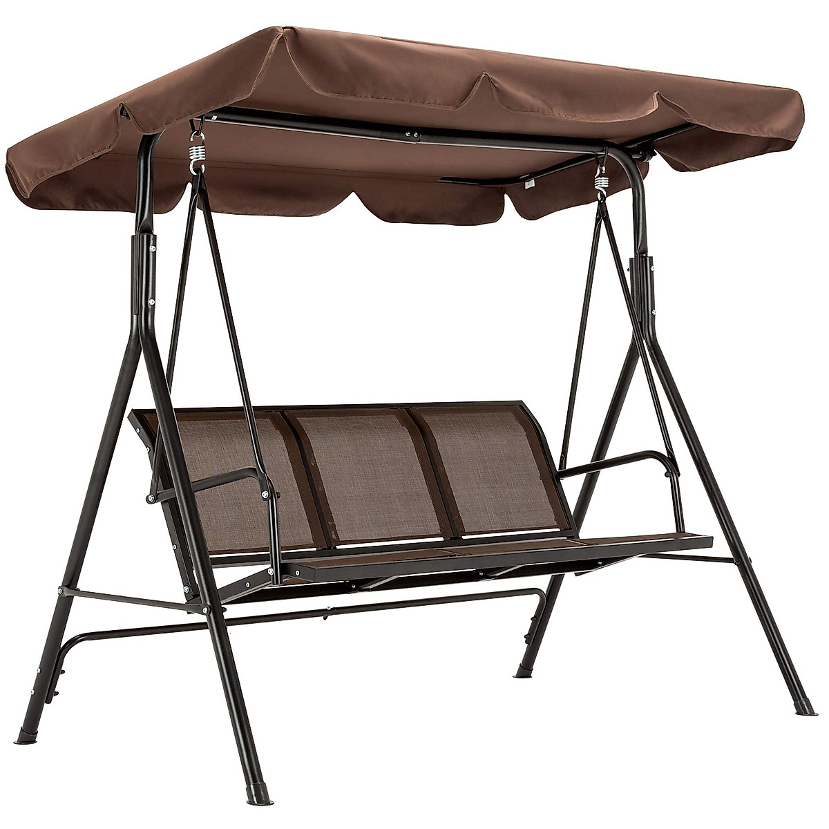 MCombo Outdoor Patio Canopy Swing Chair 3-Person, Steel Frame Textilence Seats Swing Glider, 4507 (Brown)