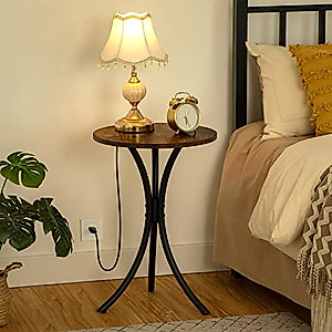 HOOBRO Side Tables, Set of 2 Round End Table, Industrial Sofa Couch Table, X Base Home Decor Accent Table for Small Space in Living Room, Bedroom and Balcony, Stable Metal Frame, Rustic Brown BF06BZ01