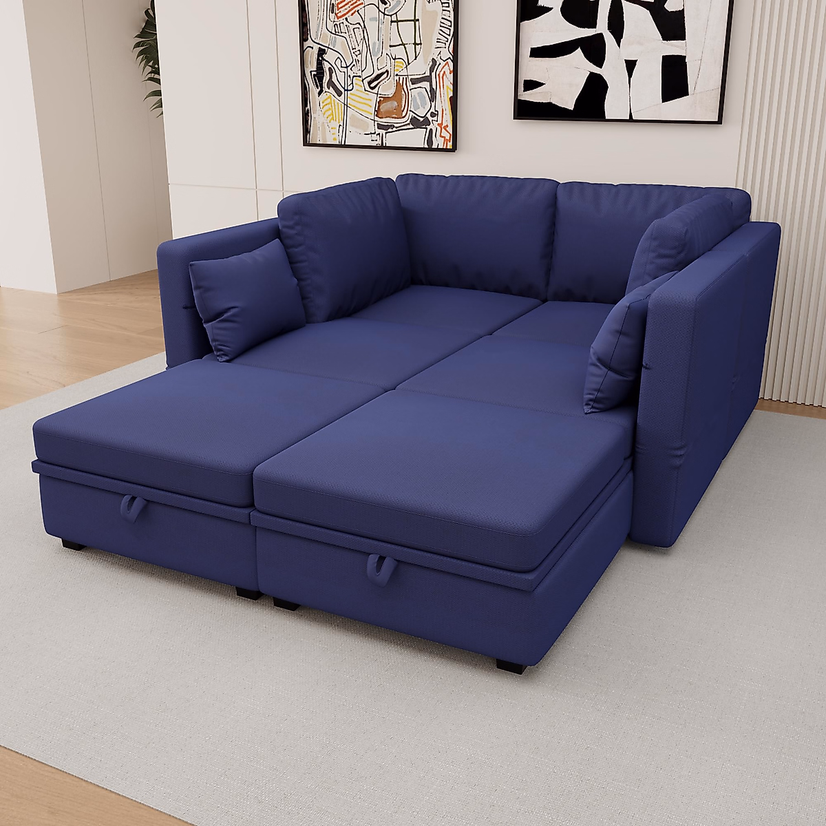 WILLIAMSPACE 110" Sectional Sofa Couch for Living Room, Modern Modular U-Shape Sofa with Storage Seats & Reversible Chaise & Adjustable Armrest, 6 Seat Convertible Sofa for Home Office (Blue)