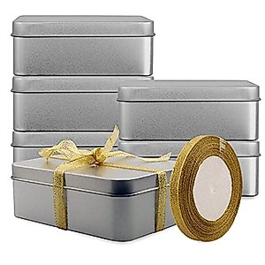 Empty Metal Tins Box with Lid,6 Pack Stainless steel Tins Cans Storage Container for Treats, Gifts, Candle, Favors and Crafts, Silver(4.9 x 3.7 x 2.3 Inches)