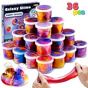 JOYIN Slime Party Favors, 36 Pack Galaxy Slime Ball Party Favors - Stretchy, Non-Sticky, Mess-Free, Stress Relief, and Safe for Girls and Boys - Classroom Reward, Valentine's Day Party Supplies