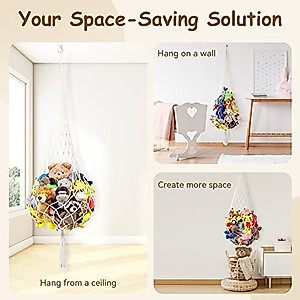 Stuffed Animal Net Or Hammock, Toy Net For Stuffed Animals, Stuffed Animal Holder With Hooks, Large Hammock For Stuffed Animals, Hanging Corner Stuffed Animal Organizer For Kids Bedroom Playroom White