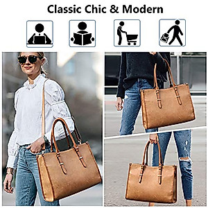 Laptop Bag for Women 15.6 Inch Waterproof Lightweight Leather Laptop Tote Bag Womens Professional Business Office Work Bag Briefcase Large Computer Bag Shoulder Handbag Brown