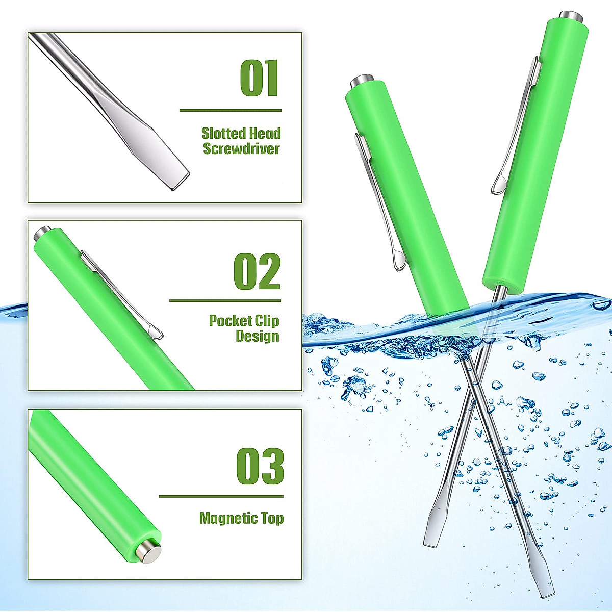 5 Pieces Magnetic Pocket Screwdriver Mini Pocket Screwdriver with Clip Small Slotted Head Screwdriver Tool Set for Home Office Gadgets Repair Tool Mechanics Electricians Technician (Green)