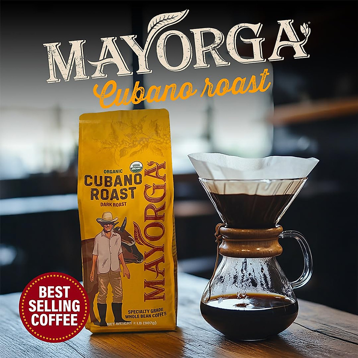 Mayorga Dark Roast Coffee, 2 lb bag - Café Cubano Coffee Roast - 100% Arabica Whole Coffee Beans - Smoothest Organic Coffee - Specialty Grade, Non-GMO, Direct Trade