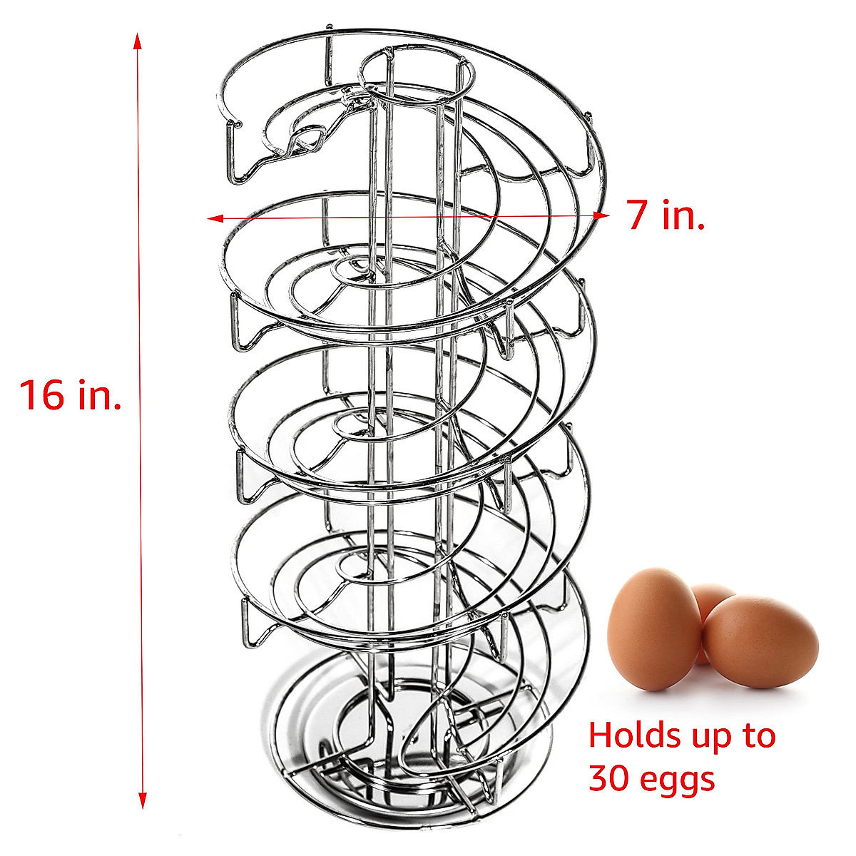 Trademark Innovations Stainless Steel Silver Non Slip Spiral Egg Display Dispenser Rack