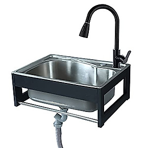 Utility sink,single bowl kitchen sinks,wall mounted stainless steel utility sink,304 stainless steel wall mount single slot with towel rack for garage, garden, kitchen, home (Size : 37 * 32cm)