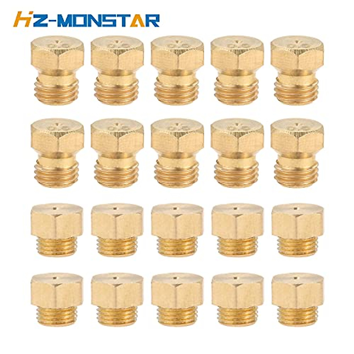 HZ-MONSTAR Replacement for Propane Lpg Gas Pipe Water Heater DIY Burner Parts, Brass Jet Nozzles M5x0.5mm/0.68mm (10pcs) and M6x0.75mm/0.5mm (10Pcs)