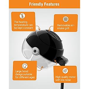 COLLIFORD Ionic Hooded Hair Dryer, 1875W Professional Height Adjustable Standing Hair Dryer Bonnet with 3 Temperature Settings, Portable Salon Dryer with Rolling Wheels for Home & Hairstylist