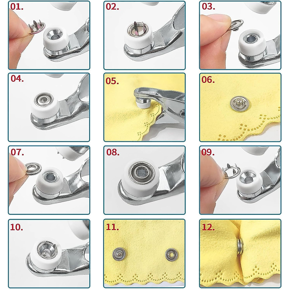 Minestylish 100 Sets Metal Snaps Buttons with Fastener Pliers Press Tool Kit Perfect for DIY Crafts Clothes Hats and Sewing, Snap Button Fasteners Kit for Clothing(Colorful / 400 PCS)