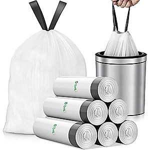 4 Gallon 120 Counts Strong Drawstring Trash Bags Garbage Bags by Teivio, Bathroom Trash Can Bin Liners, Small Plastic Bags for home office kitchen, White