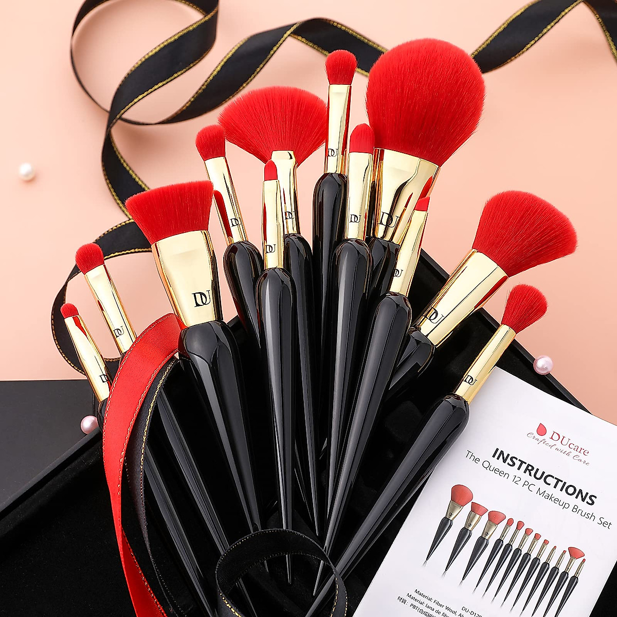 DUcare Makeup Brushes 12Pcs The Queen Series Makeup Brush set Premium Gifts Kabuki Foundation Blending Face Powder Blush Concealers Eye Shadows Brushes