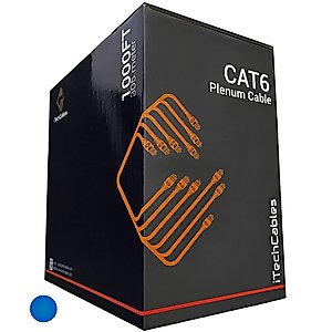 iTechCables, CAT6 Plenum Bulk Ethernet Cable 1000ft (CMP Rated) | Network Analyzer Test Passed | 23AWG 4Pair Solid, 550-MHz | Unshielded Twisted Pair (UTP) | Up to 10 Gigabit, Blue