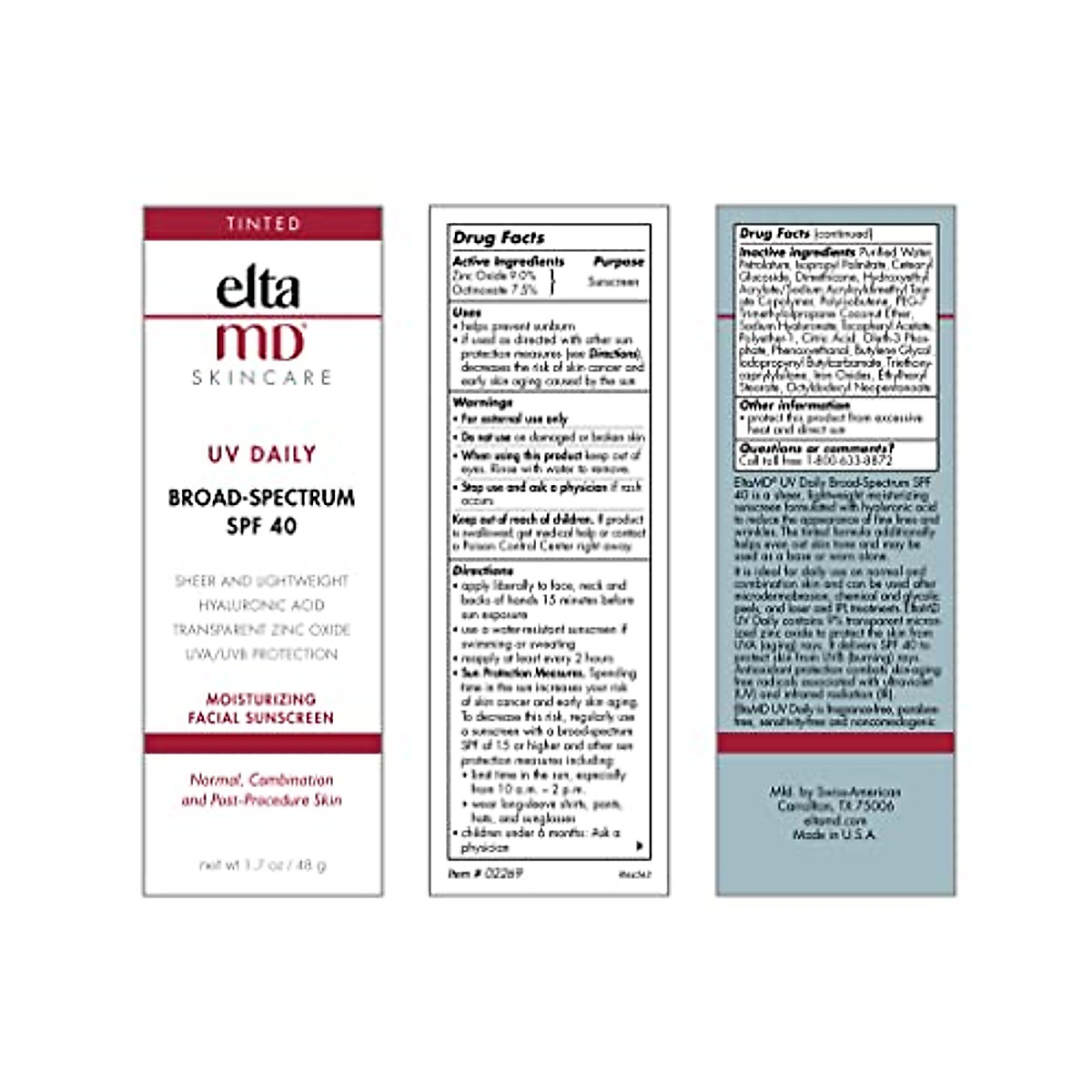 EltaMD UV Daily SPF 40 Tinted Sunscreen Moisturizer Face Lotion, Tinted Sunscreen with Hyaluronic Acid, Broad Spectrum Hydrating Sunscreen, Non Greasy, Sheer, Mineral-Based, 1.7 Ounce