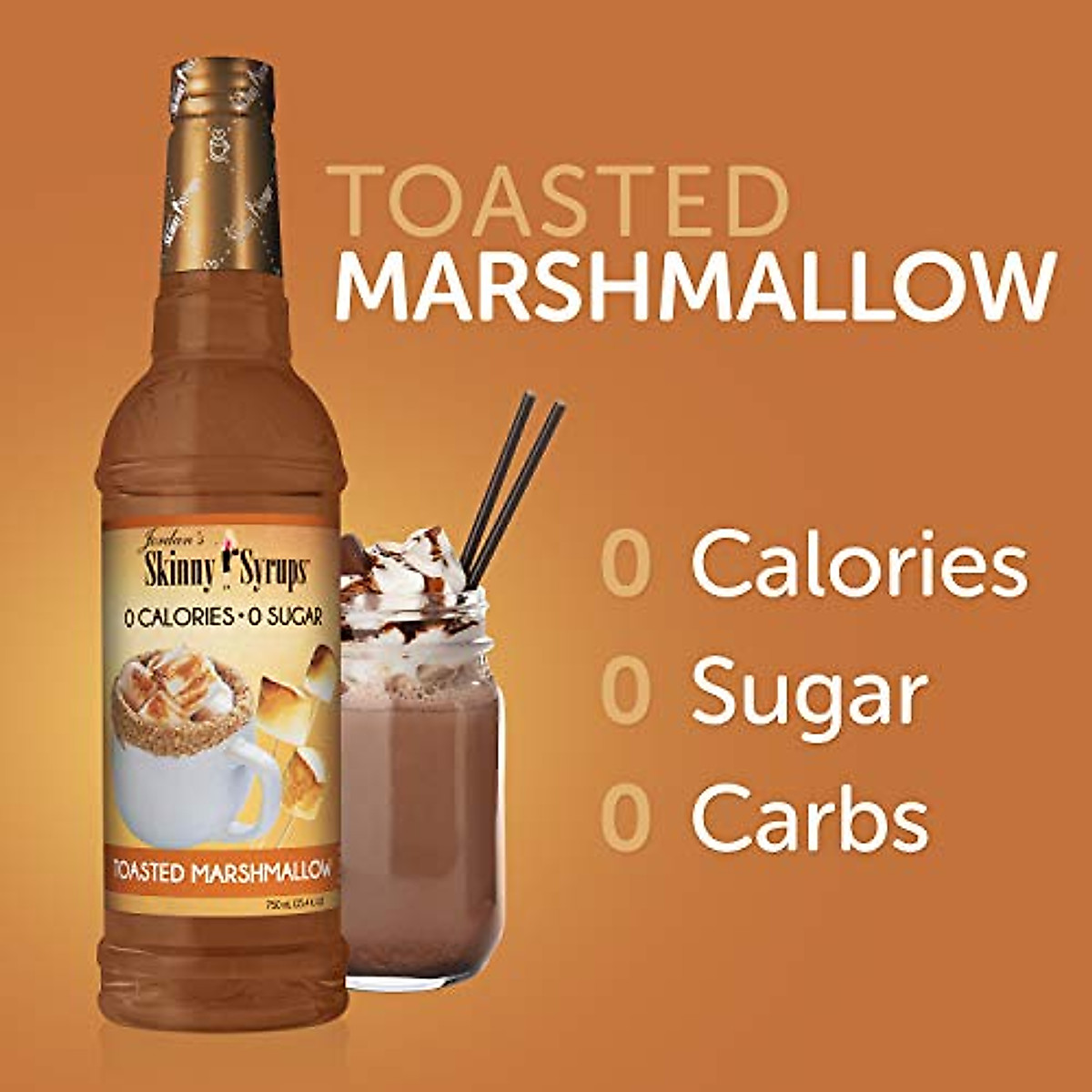 Jordan's Skinny Syrups Sugar Free Coffee Syrup, Toasted Marshmallow Flavor Drink Mix, Zero Calorie Flavoring for Chai Latte, Protein Shake, Food & More, Gluten Free, Keto Friendly, 25.4 Fl Oz, 1 Pack