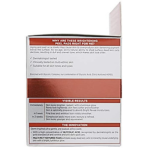 L'Oréal Paris Revitalift Bright Reveal Anti-Aging Exfoliating Peel Pads with Glycolic Acid, Reduce Wrinkles & Brighten Skin, 30 Count (Pack of 1)