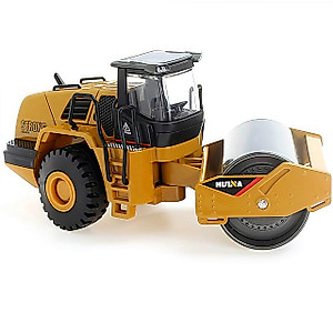 Gemini&Genius Road Roller Toy for Kids, Heavy Duty Construction Vehicle Toys 1-50 Scale Alloy Road Truck, Engineering Car Toy Collection, Display and Play for Kids (Brown)
