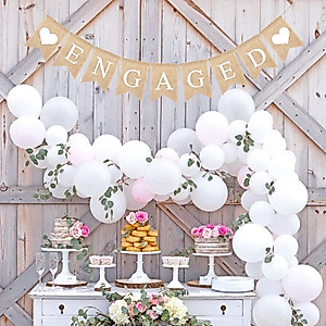 FAKTEEN Engaged Banner Burlap Bunting Garland with Love Hearts for Bridal Shower Bunting Rustic Wedding Engagement Party Decorations