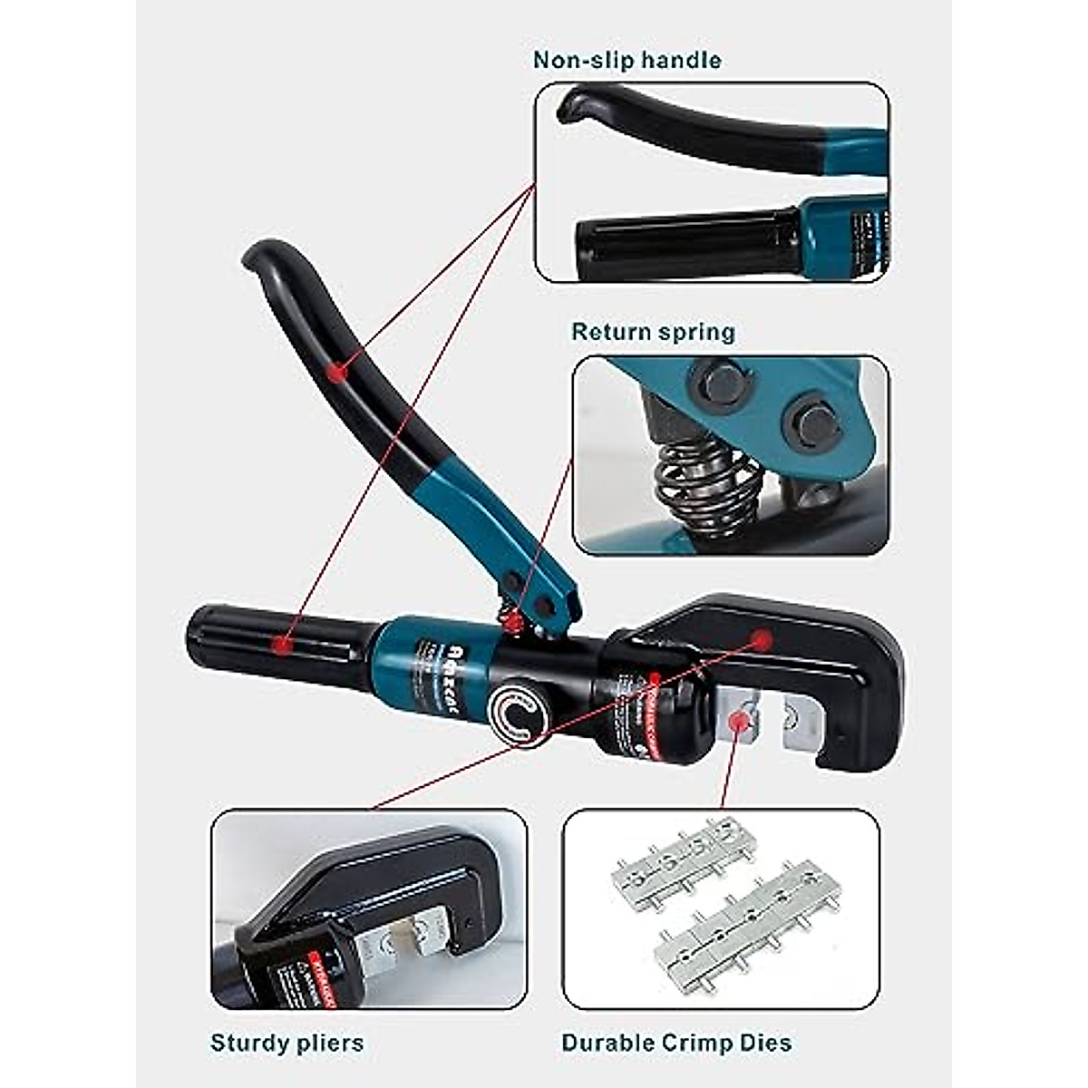 Hand Operated Hydraulic Crimping Tool Range 12 AWG-2/0 AWG for Cable Lugs Hydraulic Crimping Crimper Wire Terminal Lug Tool with 9 Pairs of Dies