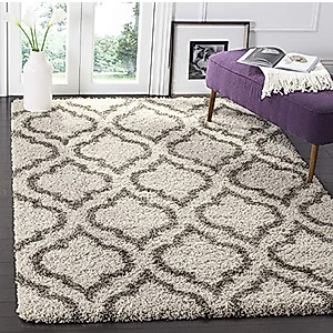 SAFAVIEH Hudson Shag Collection Area Rug - 8' x 10', Ivory & Grey, Moroccan Design, Non-Shedding & Easy Care, 2-inch Thick Ideal for High Traffic Areas in Living Room, Bedroom (SGH284A)