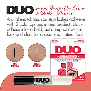DUO Adhesives 2-in-1 Brush On Clear & Dark Adhesive, Dual-Ended Two Color Choice False Eyelash Adhesive Solution for Strip Lashes, 0.18 oz 1-Pack
