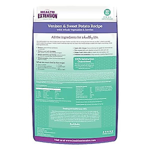 Health Extension Grain Free Venison & Sweet Potato Dry Dog Food (23.5 lb / 10.66 kg) - Lean Protein Formula for Dogs with Poultry Allergies & Sensitive Stomachs