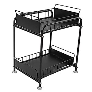 Oumefar Under Sink Organizer  , Anti Rust Pull Out Mesh Basket Stable 2 Tier Stackable Multi Use with Sliding Drawer for Kitchen