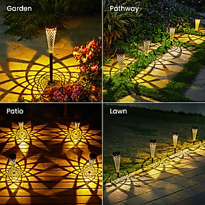 RECHOO Solar Garden Lights, 6 Pack Garden Decor Solar Outdoor Lights Decorative, Warm White & Cool White Garden Lights Solar Powered Waterproof, Outdoor Solar Lights for Yard Patio Backyard Decor