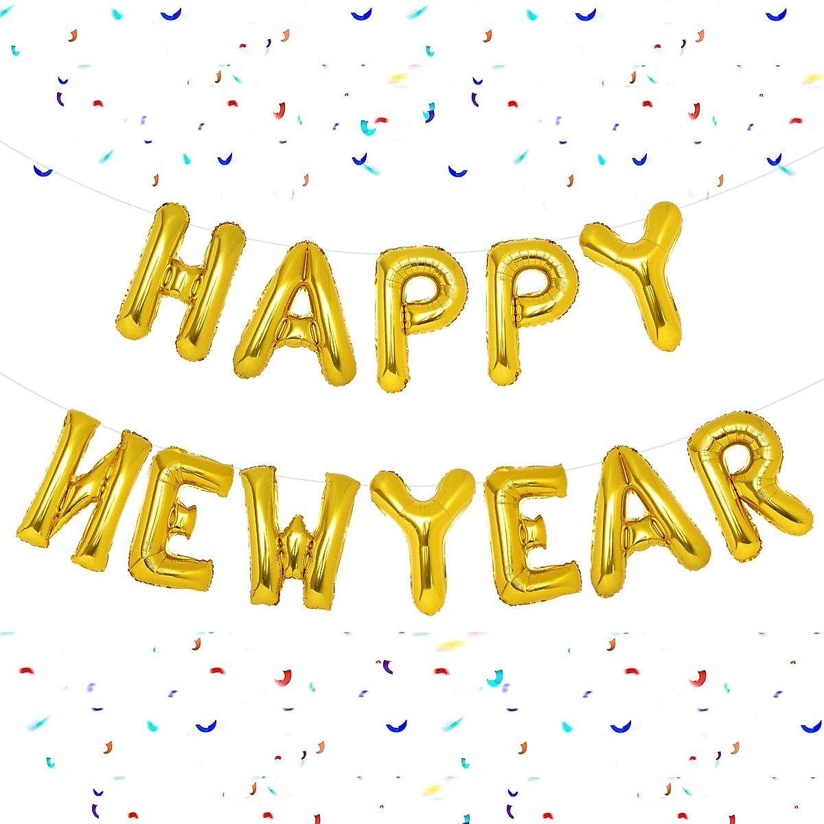 PIGETALE Gold Happy New Year Balloons, 16 Inch Gold Happy New Year Banner, Happy New Year Decorations 2024, NYE Decorations 2024, Happy New Year Backdrop, Happy New Years Eve Party Supplies 2024