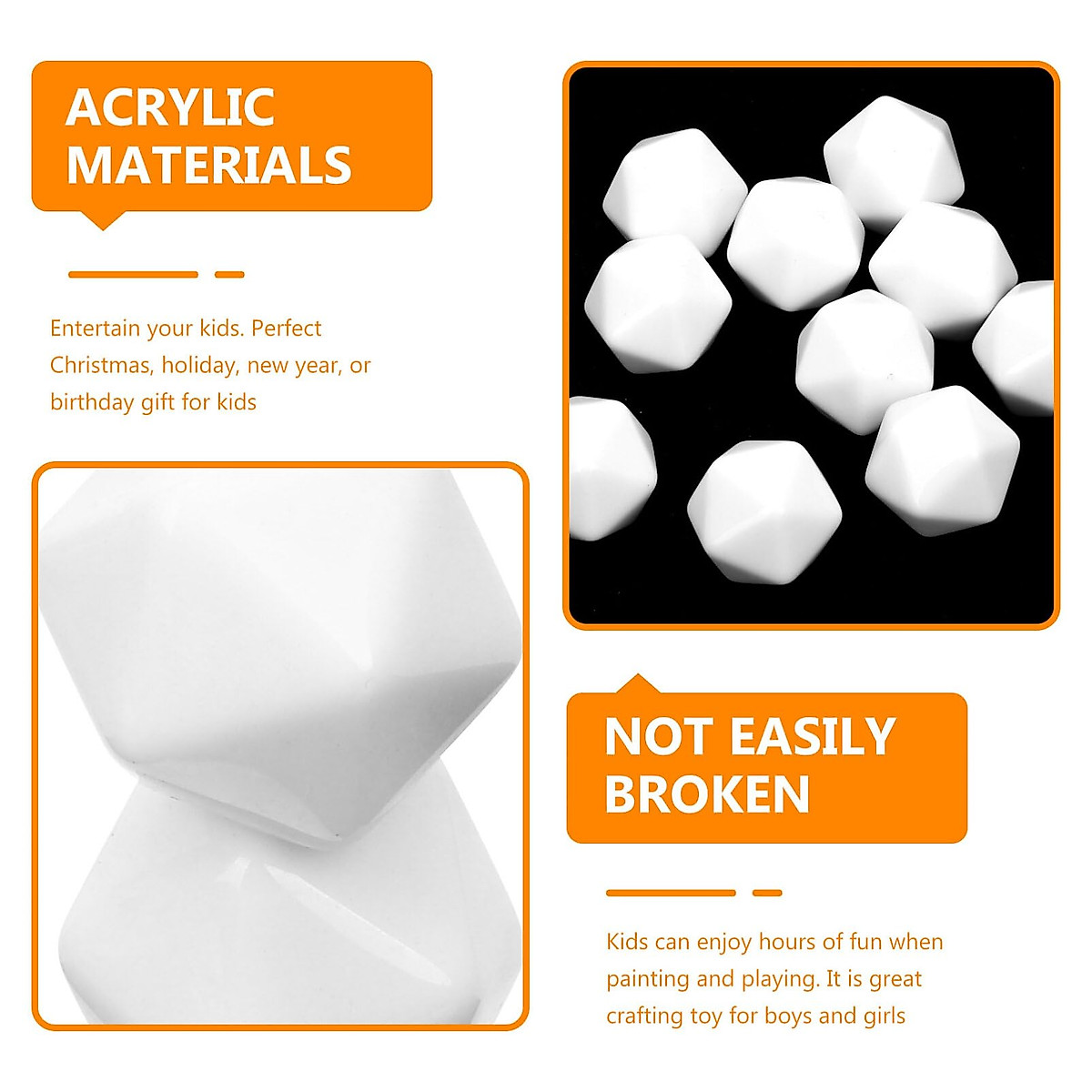 ibasenice D20 10pcs Blank White Dice Set Acrylic 20 Sided Dices DIY Craft Dice Cubes for Math Counting Teaching Board Games DIY Sticker Party Fun D20 Dice