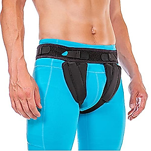 BraceAbility Inguinal Hernia Belt - Supportive Groin Pain Truss With Removable Left and Right Compression Pads For Pre or Post-Surgical Scrotal, Femoral, Single and Double Hernias in Men and Women (M)