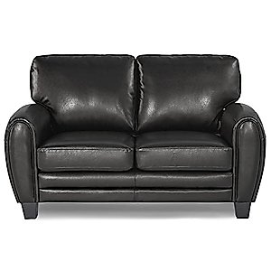 Pemberly Row Modern Faux Leather Loveseat for 2 People, Sofa Couch with High Back for Living Room, Black