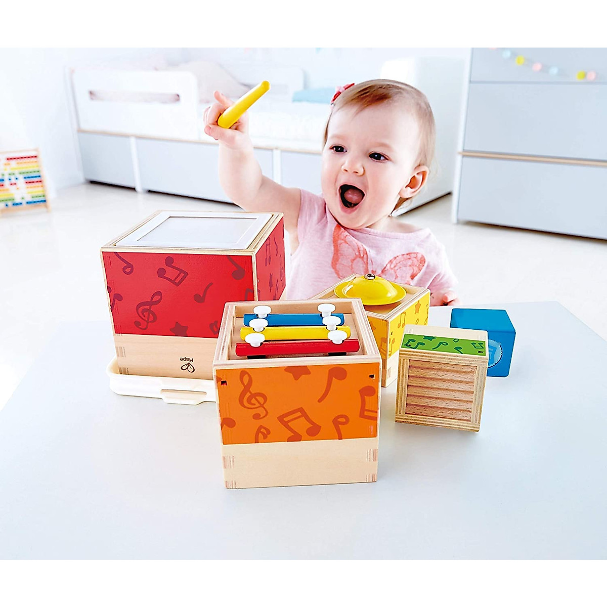Hape Stacking Music Set | Colorful 6 Piece Musical Box Toy, Wooden Set for Kids 18 months+