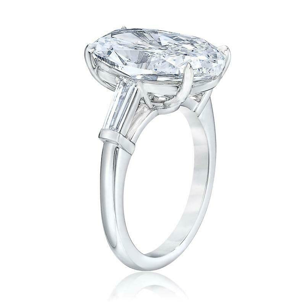 BeBold 4ct Oval Cut Simulated Diamond CZ Engagement Ring for Women White Gold Plated Baguette Accent Trilogy