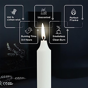 OLEEK Taper 1/2 inch Candles - Pack of 10 Unscented, 8 Inch Tall Candles - 1/2 inch Candles - Taper Candle - 1/2 inch White candlesticks