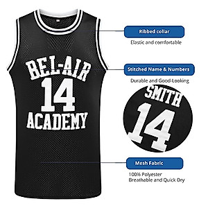 MESOSPERO #14 The Fresh Prince of Bel Air #25 Carlton Banks Basketball Jersey,90s Hip Hop Clothes for Party Men (14 Black, X-Large)