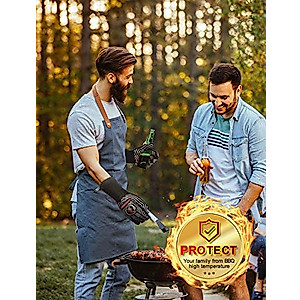 WEEDABEST Hot BBQ Gloves Heat Resistant Kitchen Oven Mitts Professional Long Heat Resistant Cooking Gloves for Grill,Grilling,Smoker,Barbeque,13.5 inch-Gray