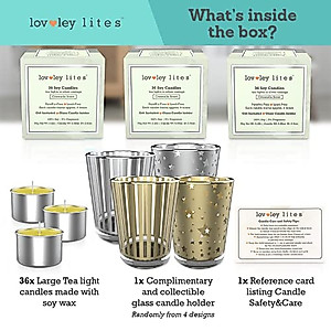 Lovley Lites Soy Tealight Candles Citronella - 36 Premium 1 Inch Tall Citronella Tea Lights Candles for Outdoor to Deter Mosquitos and Bugs