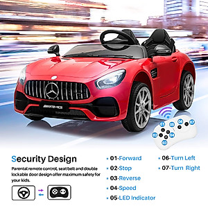 Kidzone 12V Kids Ride On Car Toy 2-Seater AMG GT Electric Powered Vehicle High/Low Speed with Horn, Radio, Port, AUX, Spring Suspension - Red