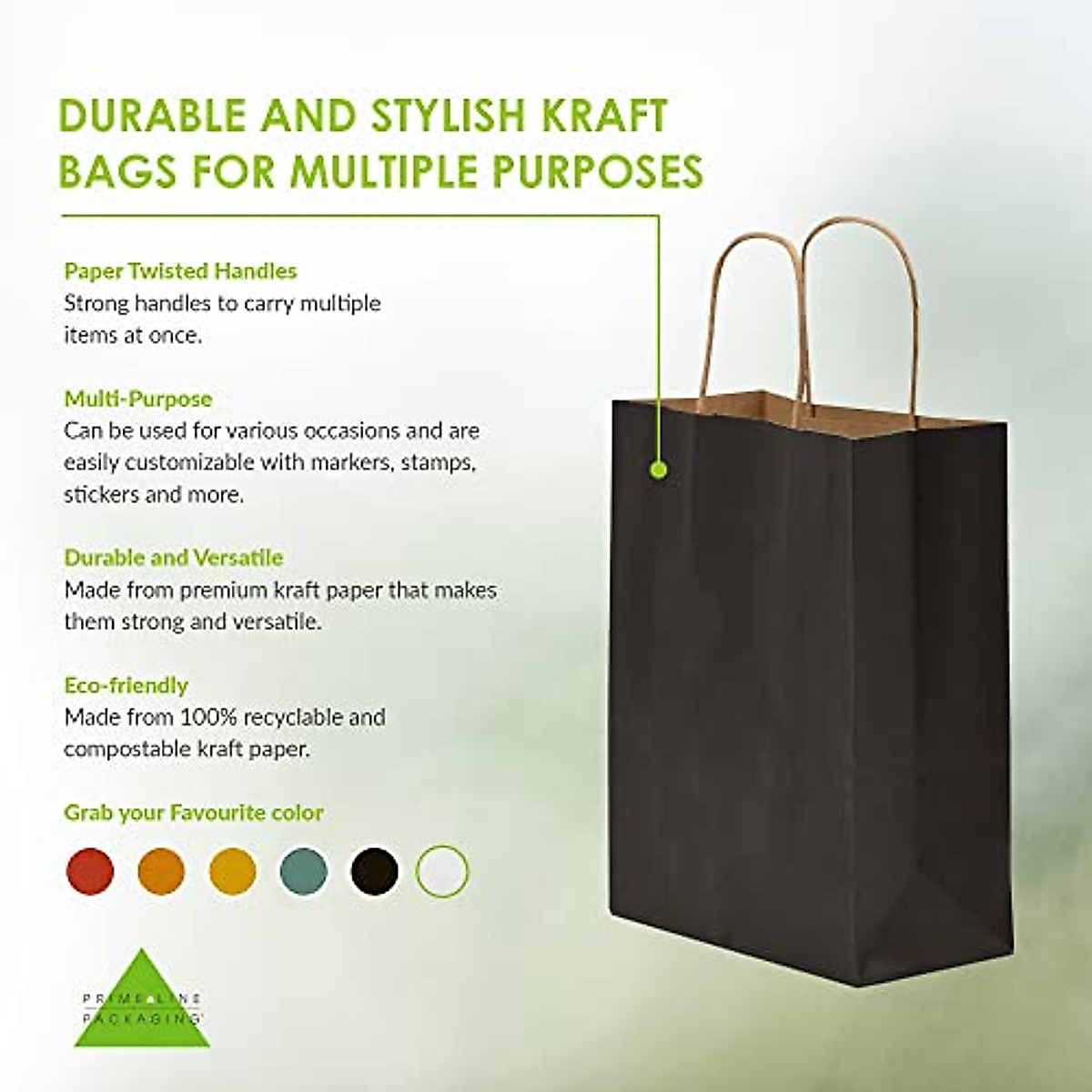 Black Gift Bags - 8x4x10 Inch 100 Pack Small Black Kraft Paper Shopping Bags with Handles, Plain Mini Totes for Small Business, Retail, Boutique Merchandise & Supplies, Birthday Party Gift Wrap, Bulk