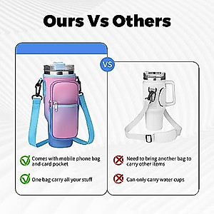 GOOJU Water Bottle Carrier Bag, compatible with Stanley 40oz Tumbler Cup, featuring a Crossbody holder strap with Carabiners Suitable for school water bottles outdoor activities indoor yoga hiking.