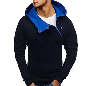jin＆Co Men's Hoodies Sweatshirts Long Sleeve Solid Color Slim Fit Winter Hooded Pullover Tops Jacket Navy