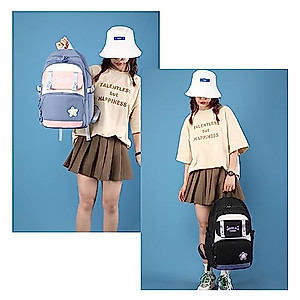 YJMKOI Kawaii Backpack for Teen Girls Aesthetic Student Bookbags Large capacity Middle School Girls Backpack with Cute Plush Charm