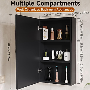 Seenvlog Bathroom Medicine Cabinet with Mirror Door 15.7 x27.5 Inch Wall-Mount Mirror Cabinet Black Medicine Cabinet Aluminum Waterproof Rust-Resist for Living Room Bedroom Laundry Room