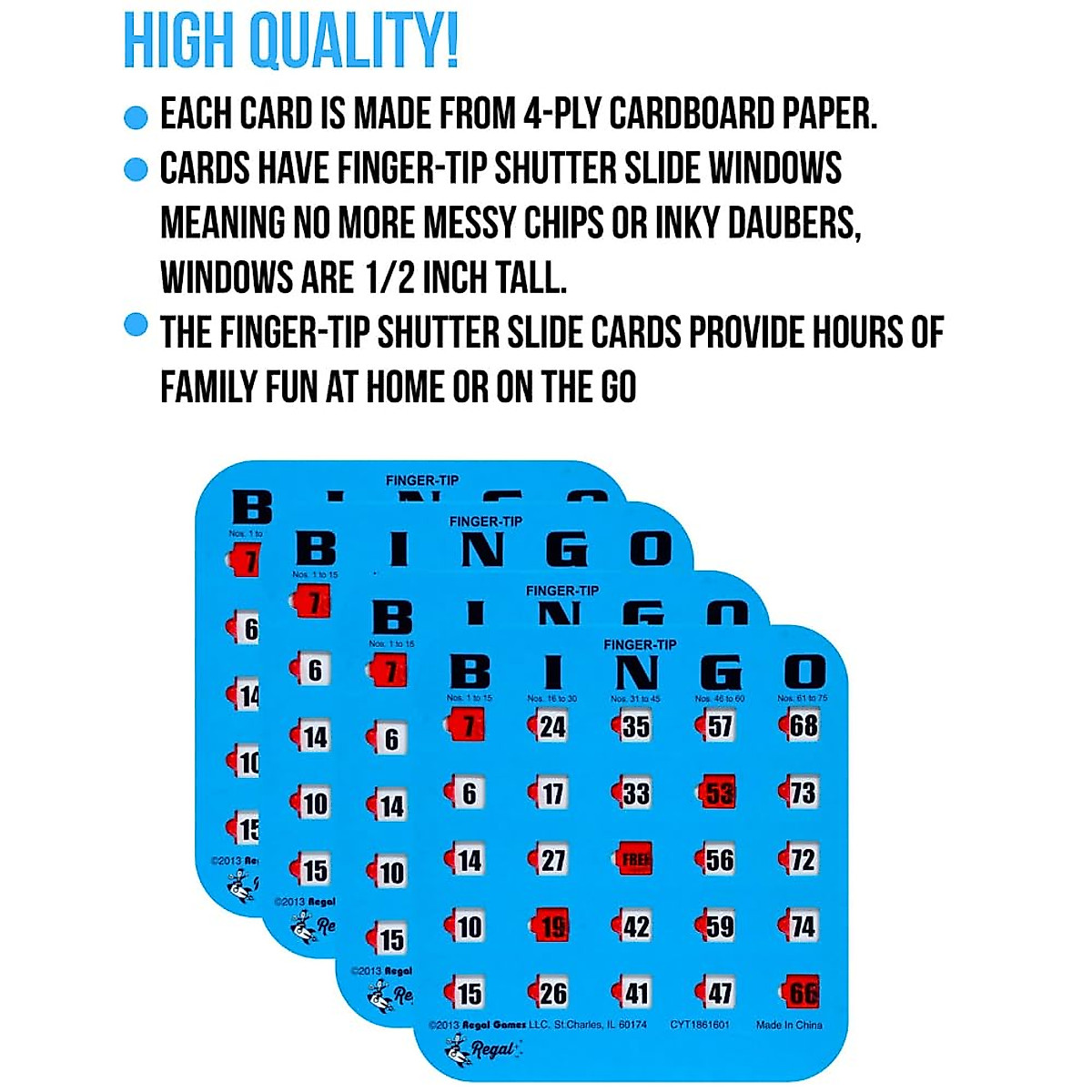 Regal Bingo Bulk Bingo Cards with Sliding Windows - Reusable Large Print Bingo Game Cards for Adults Large Group - 25 Pack, Blue