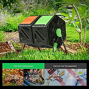 VIVOSUN Dual Chamber Tumbling Composter, 2X 18.5 Gallon Compost Bin, Heavy-Duty Compost Tumbler w/Sliding Door, Plastic, Black