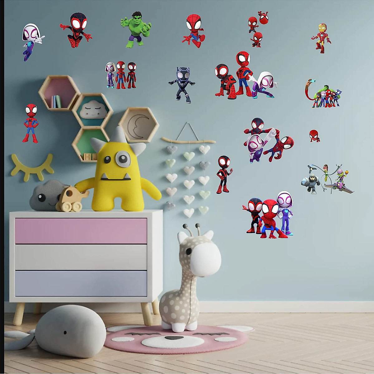 Spiderman and His Amazing Friends Wall Decals Peel and Stick Cartoon Wall Decals Stickers for Boys Room Spiderman Wall Art Mural Decor for Baby Girls Kids Nursery Bedroom