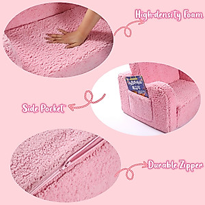 MOMCAYWEX Kids Chairs for Toddler, 2-in-1 Toddler Soft Sherpa Couch Fold Out, Convertible Sofa to Lounger for Girls and Boys, Pink