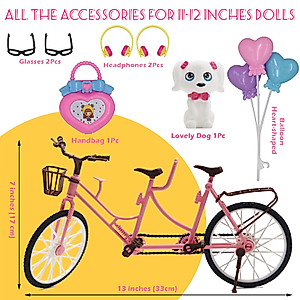 EuTengHao 30Pcs Doll Clothes and Accessories for 12 inch Boy and Girl Doll Includes 12 Set Wear Clothes Jeans and Wedding Dresses Tandem Bike Glasses Dog Bag and Colorful Balloons for 12 Inch Dolls