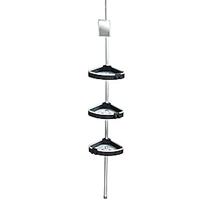 WENKO Tension Corner Shower Caddy 3 Pole and Baskets für Shampoo, Conditioner, Soap with Hooks for Razors, Towels, Blue